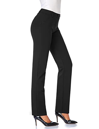 Tapata Women's 28''/30''/32''/34'' Stretchy Straight Dress Pants with Pockets Tall, Petite, Regular for Office Work Business 32", Black, L