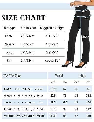 Tapata Women's 28''/30''/32''/34'' Stretchy Straight Dress Pants with Pockets Tall, Petite, Regular for Office Work Business 32", Black, L