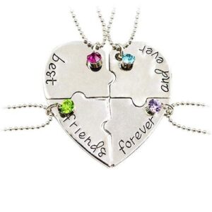 milehouse fine necklace for girls,4pcs/set best friend bff friendship puzzle rhinestone heart matching necklace