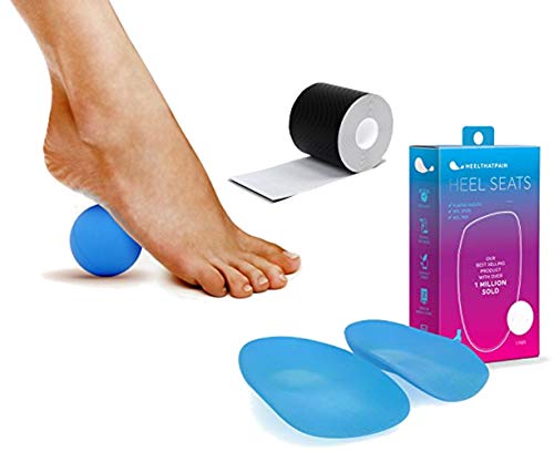 Heel That Pain Plantar Fasciitis Insoles Blue, Medium (W 6.5-10, M 5-8) & Heel That Pain Foot Massage and Mobility Ball & Heel That Pain Kinesiology Tape - 2" x 16.6yds, All-Purpose KT Tape