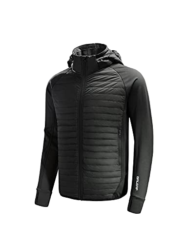 BALEAF Men's Running Jacket Lightweight Thumble Hole Warm Up Puffer Jacket Hybrid Thermal Coat Insulated Hiking Golf Black S