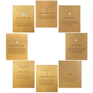 qiuseadu 8pack friendship unicorn necklace set good luck elephant pendant chain necklace with message card party favors birthday gifts for girls women (silver)