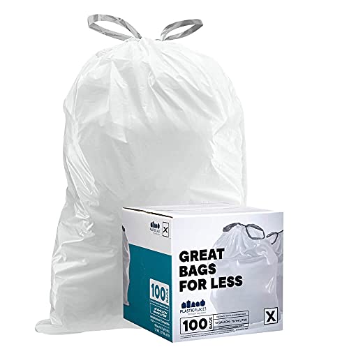 Plasticplace TRA335WH simplehuman (x) Code X Compatible (100 Count) │ White Drawstring Garbage, Liners 21 Gallon / 80 Liter │ 26" x 34.75"