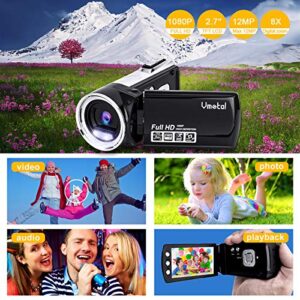 Video Camera for Kids Camcorder Digital YouTube Vlogging Camera Recorder 1080P 30FPS 36MP 2.7 Inch 270 Degree Rotation Screen 8X Digital Zoom Vlog Camera Digital for Kids Teens Beginners Elderly