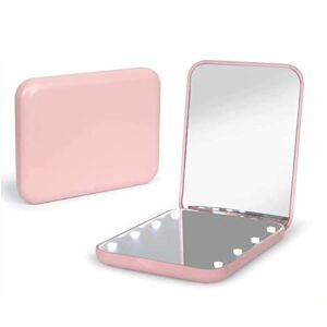 kintion pocket mirror, 1x/3x magnification led compact travel makeup mirror, compact mirror with light, purse mirror, 2-sided, portable, folding, handheld, small lighted compact mirror for gift, pink