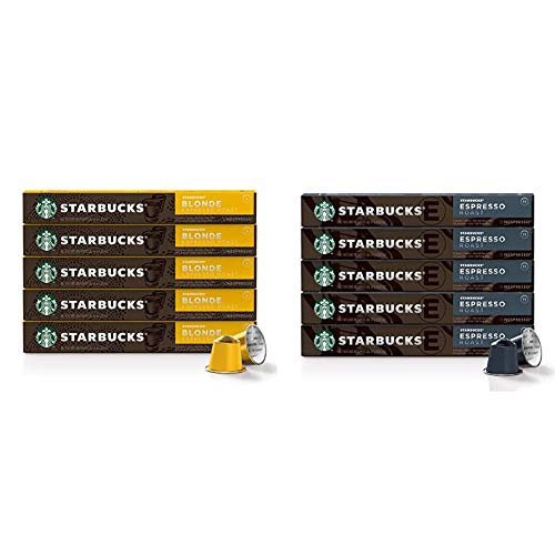 Starbucks by Nespresso, Blonde Roast Espresso (50-count single serve capsules) & Espresso Dark Roast (50-count single serve capsules, compatible with Nespresso Original Line System)