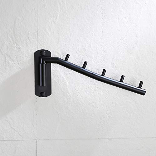 JQK Folding Clothes Hanger Rack, Stainless Steel Swing Arm Hook Holder, Clothing Hanging System Drying Closet Storage Organizer Matte Black Wall Mount 2 Pack, SHR100-PB-2P