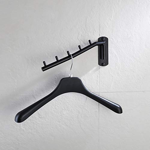 JQK Folding Clothes Hanger Rack, Stainless Steel Swing Arm Hook Holder, Clothing Hanging System Drying Closet Storage Organizer Matte Black Wall Mount 2 Pack, SHR100-PB-2P