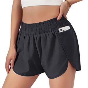 Blooming Jelly Womens Quick-Dry Running Shorts Sport Layer Elastic Waist Active Workout Shorts with Pockets 1.75" (Medium, Black)