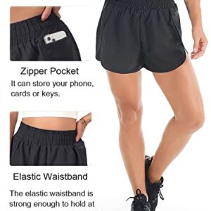 Blooming Jelly Womens Quick-Dry Running Shorts Sport Layer Elastic Waist Active Workout Shorts with Pockets 1.75" (Medium, Black)