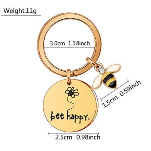 Women's Keychain" Bee Happy" Keyring Keychain, Gift for Mom, Aunt, Daughter, Niece, Friends (Rose Gold)