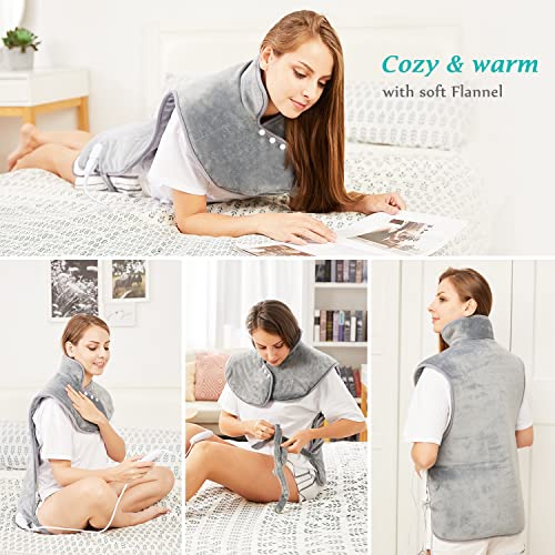 Mia&Coco Large Electric Heating Pad for Back Neck and Shoulders Pain Relief, 39"x23" Fast-Heat Therapy Warp with Waist Strap, 3 Heat Levels, Auto-Off Timer, Comfort Grey