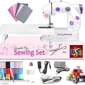 Sewing Machine for Beginners with Extension Table, Adjustable 2-Speed 2-Thread Mini Sewing Machine, Portable Electric Maquina de Coser with Foot Pedal, Perfect for DIY, Ideal Gift for Kids and Adults