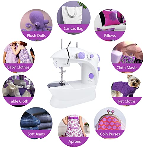 Sewing Machine for Beginners with Extension Table, Adjustable 2-Speed 2-Thread Mini Sewing Machine, Portable Electric Maquina de Coser with Foot Pedal, Perfect for DIY, Ideal Gift for Kids and Adults