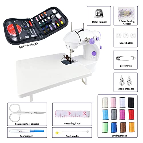 Sewing Machine for Beginners with Extension Table, Adjustable 2-Speed 2-Thread Mini Sewing Machine, Portable Electric Maquina de Coser with Foot Pedal, Perfect for DIY, Ideal Gift for Kids and Adults