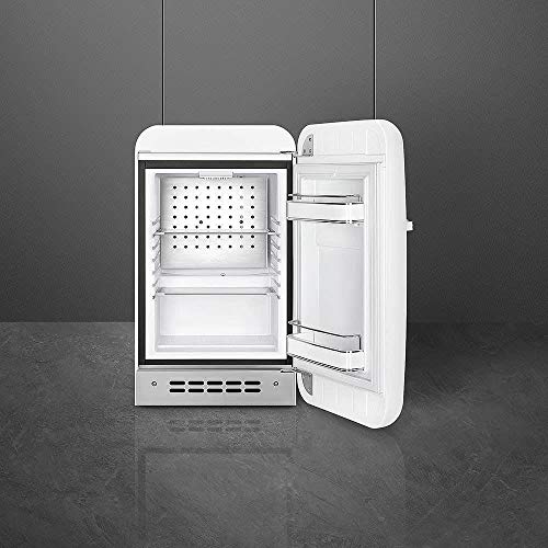 Smeg FAB5URWH3 16" 50's Retro Style Series Compact Cooler with 1.5 cu. ft. Capacity Automatic Defrost LED Interior Lighting and Adjustable Shelves White, Right Hand Hinge