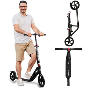 hudora folding ,adjustable height scooter for adults 300 lbs ,teens 12 years and up, kick scooter for outdoor use (black)