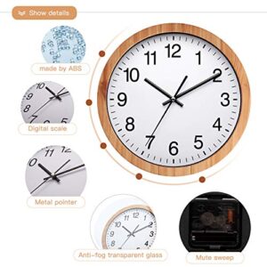 NUOVO 10 Inch Wooden Round Wall Clock Silent & Non-Ticking Retro Wall Clock Operated for Living Room Bedroom Kitchen(26 cm/ 10")