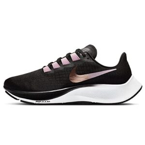 nike women's air zoom pegasus 37 shoes, black/light artic pink/white/metallic red bronze, 8