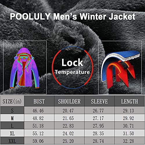 Pooluly Men's Ski Jacket Warm Winter Waterproof Windbreaker Hooded Raincoat Snowboarding Jackets Light Gray-2XL