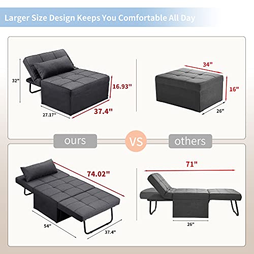 Diophros Sofa Bed, Convertible Couch Chair 4 in 1 Multi-Function Modern Folding Ottoman Guest Sleeper Bed with Adjustable Backrest for Small Room Apartment, Large