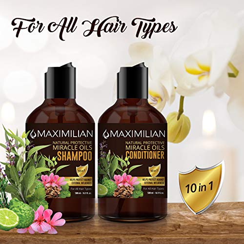 MAXIMILIAN All Natural Shampoo Deep Cleansing Natural Shampoo and Conditioner Set, 10 Hair Oils & Provitamin B5, Vegan Shampoo and Conditioner Shampoo Natural Scented, 2 x 16.9 Fl Oz