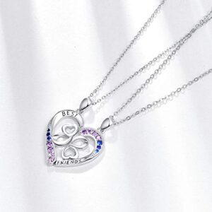 Best Friend Necklace for 2 Set, 925 Sterling Silver BFF Half Heart Pendant, Best Friend Engraving with Blue Purple Graduated Rhinestone, Sister Necklace Set Jewelry Birthday Valentine Gift for Women Daughter BFF Sisters