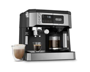 de'longhi all-in-one combination coffee maker & espresso machine + advanced adjustable milk frother for cappuccino & latte + glass coffee pot 10-cup, com532m black