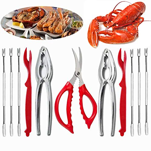 ESOOEY 11Pcs Seafood Tools Set Crab Lobster Crackers Stainless Steel Seafood Crackers & Forks Crackers Opener Shellfish Lobster Crab Leg Sheller Nut Crackers