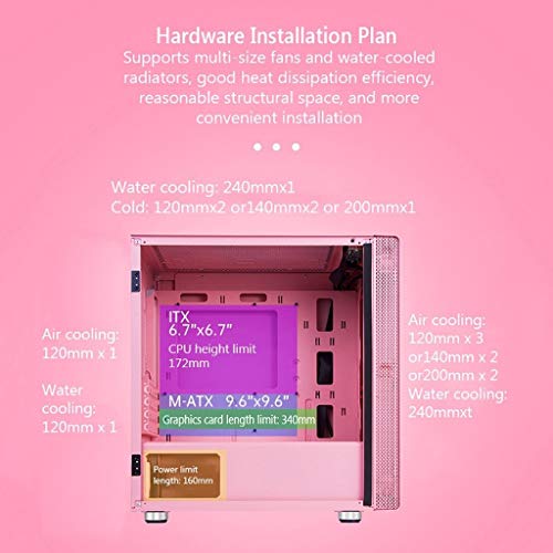 HDYD Pink ATX Case, Mid-Tower PC Gaming Case M-ATX/ITX - Front I/O USB 3.0 Port - Acrylic Side Panels - Support Water Cooling - Support 200mm Fan