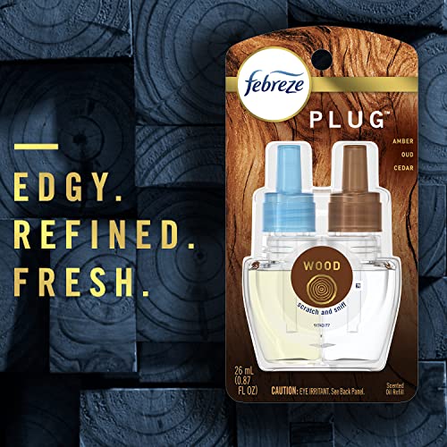 Febreze Origins Fade Defy PLUG Air Freshener & Odor Fighter, Wood, (2) .87 fl. oz. Oil Refills