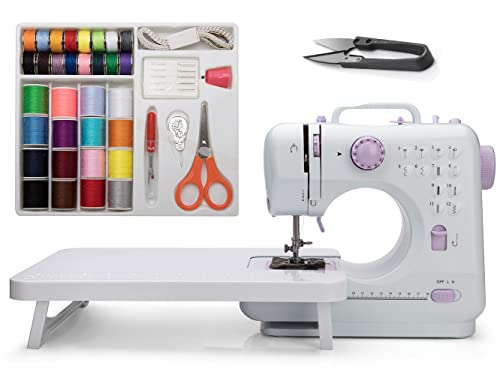 Galadim Mini Sewing Machine (Including Extension Table and Sewing Supplies Set) - Small Electric Overlock Sewing Machines with 2 Speed 12 Built-in Stitch Patterns – GD-015-CE