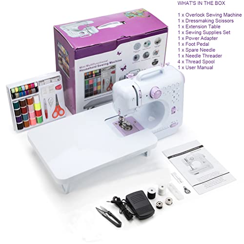 Galadim Mini Sewing Machine (Including Extension Table and Sewing Supplies Set) - Small Electric Overlock Sewing Machines with 2 Speed 12 Built-in Stitch Patterns – GD-015-CE