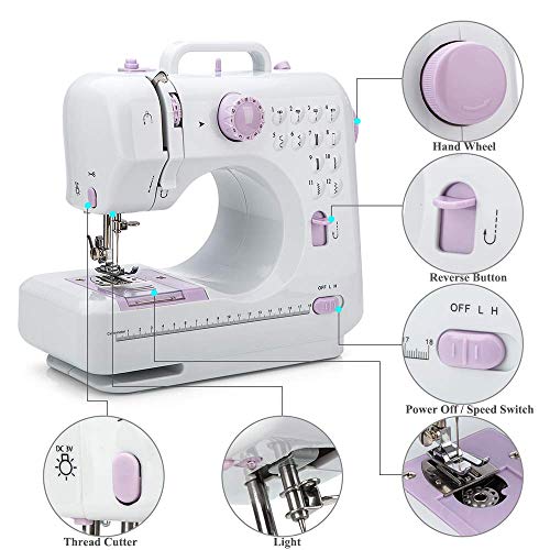 Galadim Mini Sewing Machine (Including Extension Table and Sewing Supplies Set) - Small Electric Overlock Sewing Machines with 2 Speed 12 Built-in Stitch Patterns – GD-015-CE