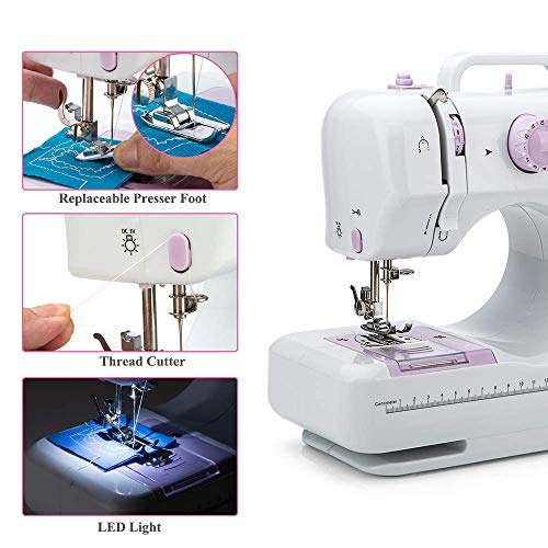 Galadim Mini Sewing Machine (Including Extension Table and Sewing Supplies Set) - Small Electric Overlock Sewing Machines with 2 Speed 12 Built-in Stitch Patterns – GD-015-CE