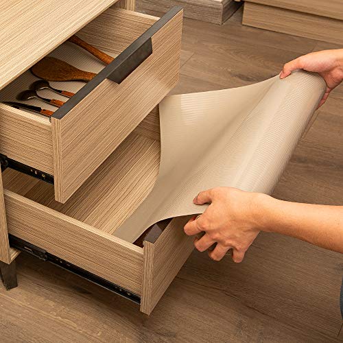 Rxemohesuoh Drawer Liner, Non-Adhesive Shelf Liner, 17.5IN x 20FT Double Sided Non-Slip Cabinet Liner Washable for Kitchen, Shoe Rack - Coffee