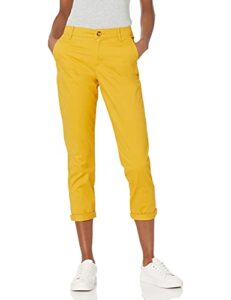 amazon essentials women's mid-rise slim-fit cropped tapered leg khaki pant, dark yellow, 12