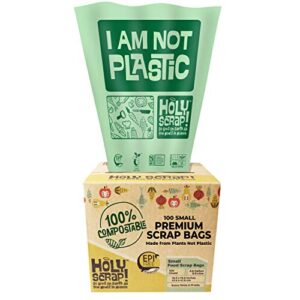 holy scrap! compostable trash bags small - pack of 100 - kitchen compost bags 2.6 gallon trash bags - compost biodegradable bags 1-3 gallon countertop garbage bin - bathroom bio mini trash can liners