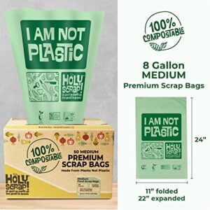 Holy Scrap! Compostable Trash Bags 8 Gallon - Pack of 50 - Trash Bags Medium/Small - Garbage Kitchen Compost Bags - Eco Friendly Trash Bags or Compost Bin Liner - Bio Compostable Bags