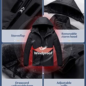 CREATMO US Men's Snowboard Jacket Mountain Waterproof Ski Snow Jacket Windproof Warm Winter Coat Snowboard Rain Jacket Black L