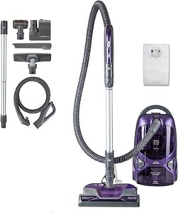 kenmore 600 series friendly lightweight bagged canister vacuum with pet powermate, pop-n-go brush, 2 motors, hepa filter, aluminum telescoping wand, retractable cord and 4 cleaning tools, purple