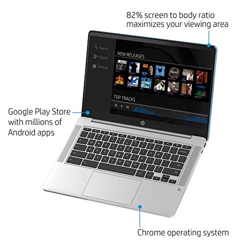 HP Chromebook 14-inch HD Laptop Notebook, Intel Celeron N4000 Intel UHD Graphics 600, 4GB LPDDR4 RAM, 32 GB eMMC Storage, Wifi Bluetooth Dual-Speaker Computer, Google Chrome OS, Forest Teal (Renewed)