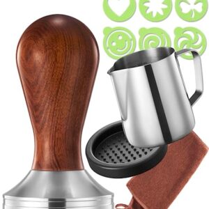 Practimondo Espresso Tamper Set - 51mm Tamper - Frothing Pitcher, Tamper and Espresso Accessories - Premium Barista Espresso Hand Tamper Set (51mm, Wooden Handle)