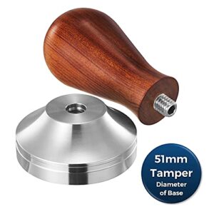 Practimondo Espresso Tamper Set - 51mm Tamper - Frothing Pitcher, Tamper and Espresso Accessories - Premium Barista Espresso Hand Tamper Set (51mm, Wooden Handle)