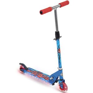 huffy marvel spider-man electro-light inline scooter for kids, blue