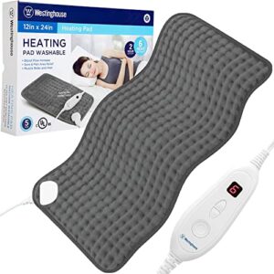 westinghouse electric heating pad for back pain relief, heated neck shoulder wrap with 6 heat settings, 2-hour auto shut-off, machine washable, extra large 12x24 inches (grey)