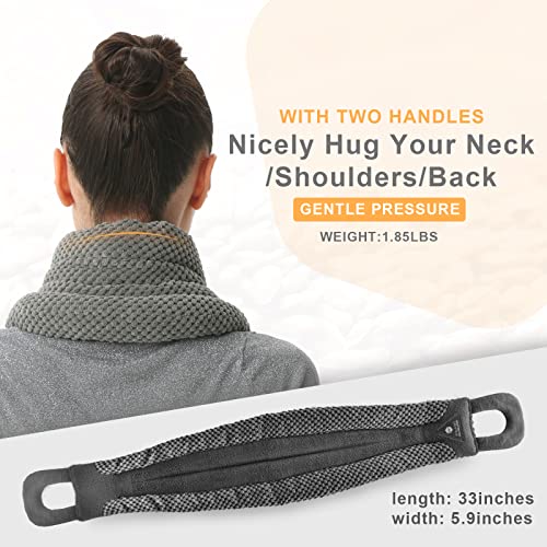 UNCN Long Heating pad for Neck and Shoulders Back 33 * 5.9" microwavable Large Moist Heat Pack Warm hot Compress Neck wrap Weighted Bag Massage Reusable Herbal Nature Calming Portable Grey