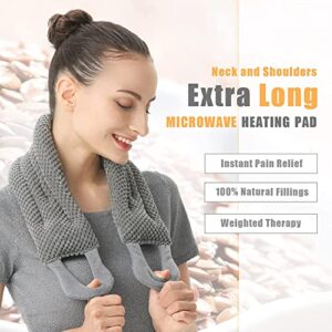 UNCN Long Heating pad for Neck and Shoulders Back 33 * 5.9" microwavable Large Moist Heat Pack Warm hot Compress Neck wrap Weighted Bag Massage Reusable Herbal Nature Calming Portable Grey