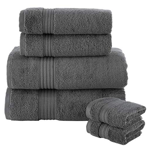 Peshkul Premium Collection Turkish Bath Towel Sets of 6 | 100% Cotton | 2 Bath Towels 27x54, 2 Hand Towels 16x30, 2 Washcloths 13x13 (Mineral Grey)