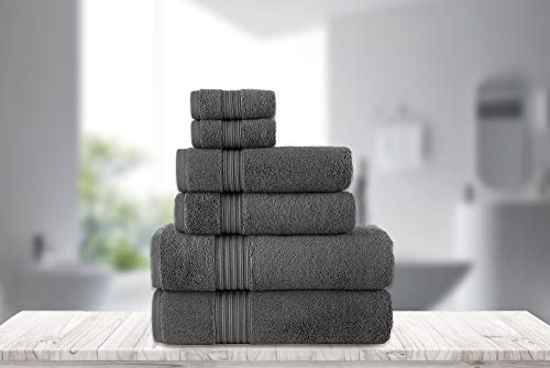 Peshkul Premium Collection Turkish Bath Towel Sets of 6 | 100% Cotton | 2 Bath Towels 27x54, 2 Hand Towels 16x30, 2 Washcloths 13x13 (Mineral Grey)